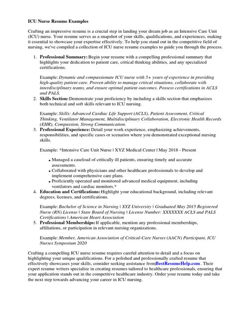 Icu Nurse Resume Examples Pdf Nursing Intensive Care Unit