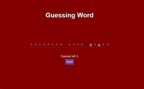 guessing word game using html and css in vanillajs with source code