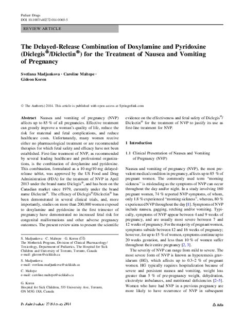 Pdf The Delayed Release Combination Of Doxylamine And Pyridoxine Diclegis® Diclectin® For
