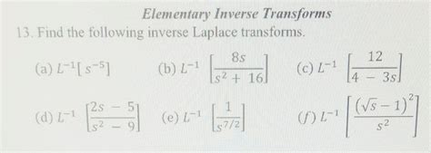 Solved Elementary Inverse Transforms Find The Following Chegg