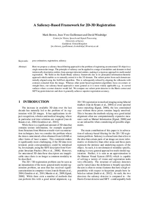 Pdf A Saliency Based Framework For 2d 3d Registration