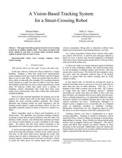 A Vision Based Tracking System For A Street Crossing Robot