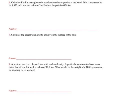 Solved Calculate Earth S Mass Given The Acceleration Due Chegg
