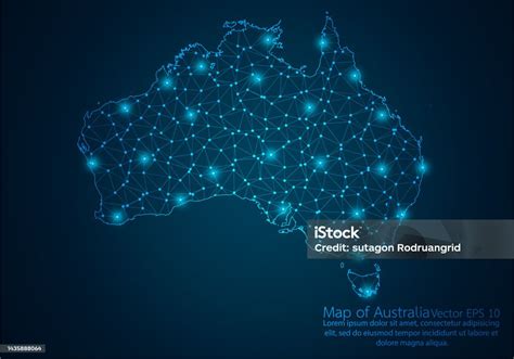 호주3d 메쉬 다각형 네트워크 라인 디자인 구체 점 및 구조의지도와 어두운 배경에 추상적 인 매쉬 선과 포인트 스케일 벡터 일러스트 레이 션 Eps 10 호주에 대한 스톡