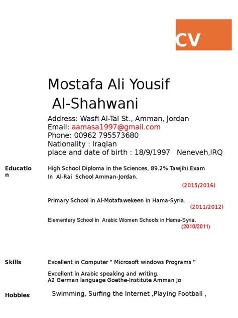 Mostafa Ali Yousif Al Shahwani Address Wasfi Al Tal St Amman Jordan Email Phone 00962