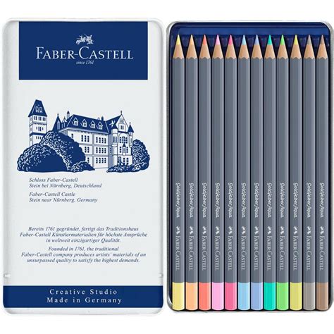 Faber Castell აკვარელის ფერადი ფანქრები პასტელური ფერები მეტალის ყუთში