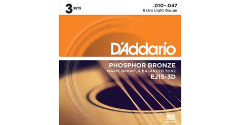 Daddario Ej15 3d Extra Light Phosphor Bronze Multi Pack Ej15 3d