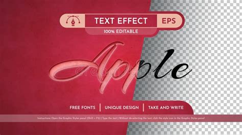 Apple Embossed Editable Text Effect Font Style Stock Vector