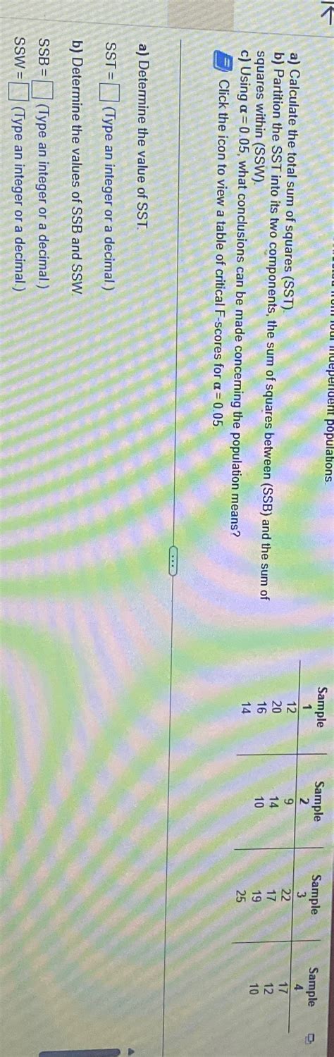 A Calculate The Total Sum Of Squares SST B Chegg