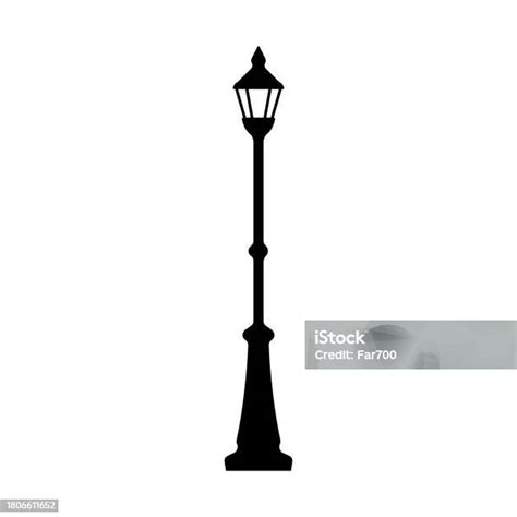 램프 포스트 아이콘입니다 가로등 블랙 실루엣 수직 전면 모습 벡터 간단한 평면 그래픽 Illustration 흰색 배경에 고립된