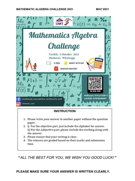 Mathematic Algebra Challenge Pdf Elementary Mathematics Mathematics