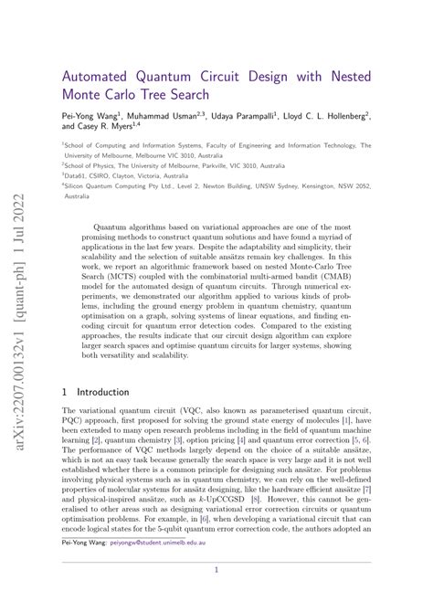 Pdf Automated Quantum Circuit Design With Nested Monte Carlo Tree Search