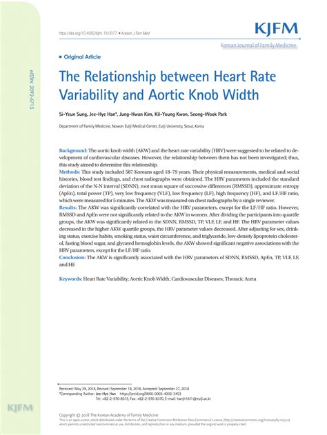 Pdf The Relationship Between Heart Rate Variability And Aortic Knob Width