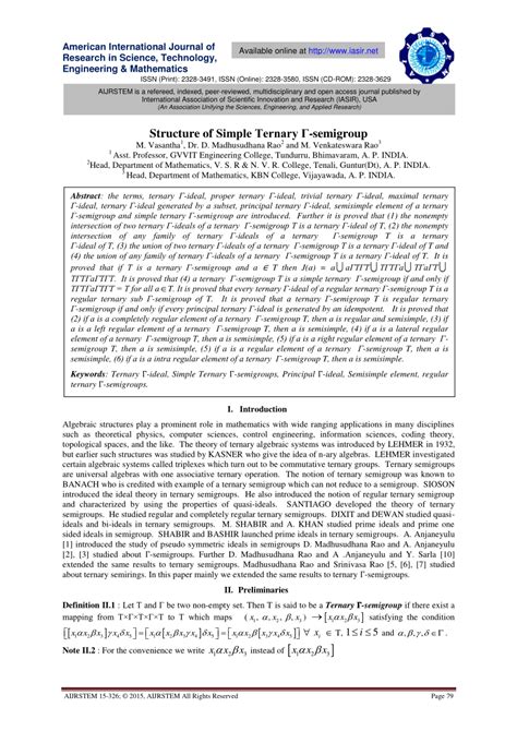 Pdf Structure Of Simple Ternary Γ Semigroup