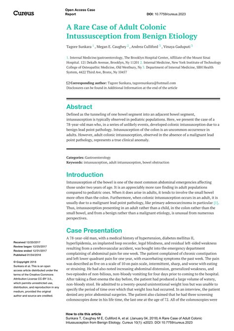Pdf A Rare Case Of Adult Colonic Intussusception From Benign Etiology