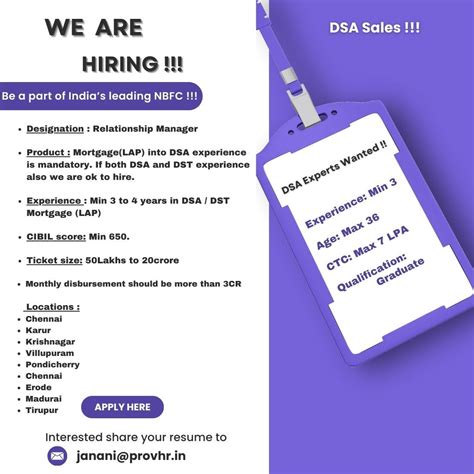 Janani Kamal On Linkedin Immediatehiring Dsa Dst Sales Nbfcjobs