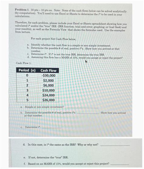 Problem 1 30 Pts 10 Pts Ea Note None Of The Cash Flows Below Can Be Solved Analytically By