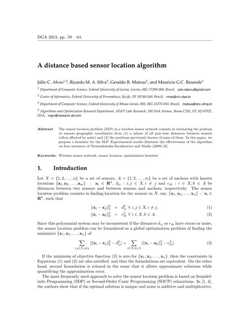 Pdf A Distance Based Wireless Sensor Location Algorithm