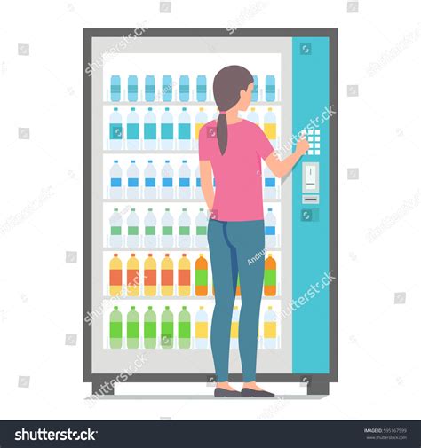 Girl Using Vending Machine Drinks Vector Stock Vector Royalty Free 595167599 Shutterstock