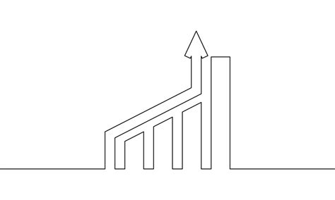 Continuous Line Drawing Of Graph Icon Business Growth Bar Chart Arrow Up Increase Object