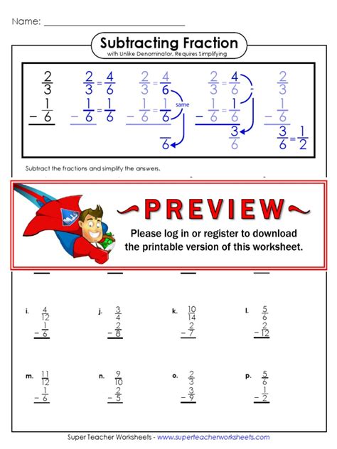 Subtracting Fractions Unlike Denominators Req Simplifying Pdf Worksheets Library