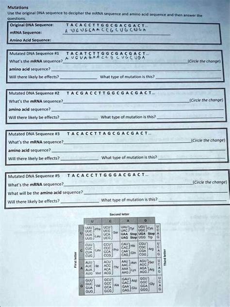 SOLVED Title Mutations And Effects On DNA Sequences Text NEED HELP WITH WORKSHEET Mutations