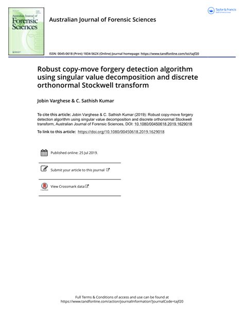 Pdf Robust Copy Move Forgery Detection Algorithm Using Singular Value Decomposition And