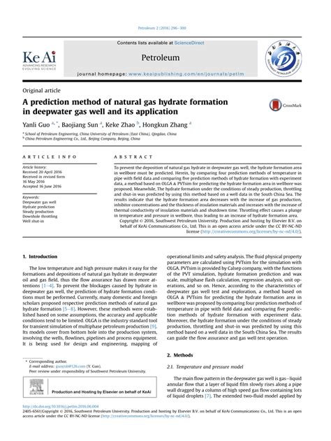 Pdf A Prediction Method Of Natural Gas Hydrate Formation In Deepwater