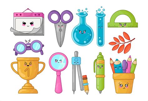 Conjunto De útiles Escolares Kawaii De Vuelta Al Concepto De Escuela