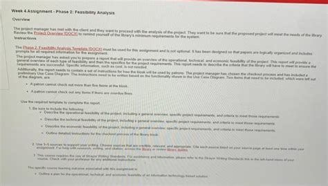 Week 4 Assignment Phase 2 Feasibility Analysis