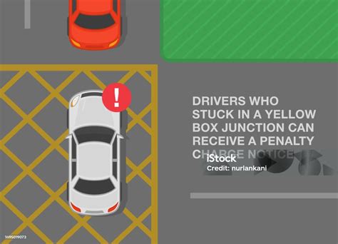 안전한 자동차 운전 요령 및 교통 규제 규칙 노란색 상자 접합 규칙입니다 노란색 상자에 갇힌 자동차의 평면도 거리에 대한 스톡 벡터 아트 및 기타 이미지 Istock