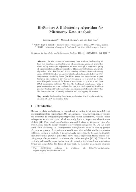 Pdf Bicfinder A Biclustering Algorithm For Microarray Data Analysis