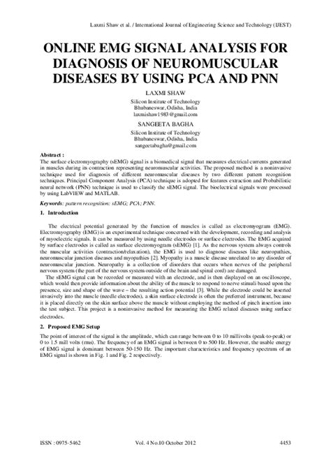 Pdf Online Emg Signal Analysis For Diagnosis Of Neuromuscular
