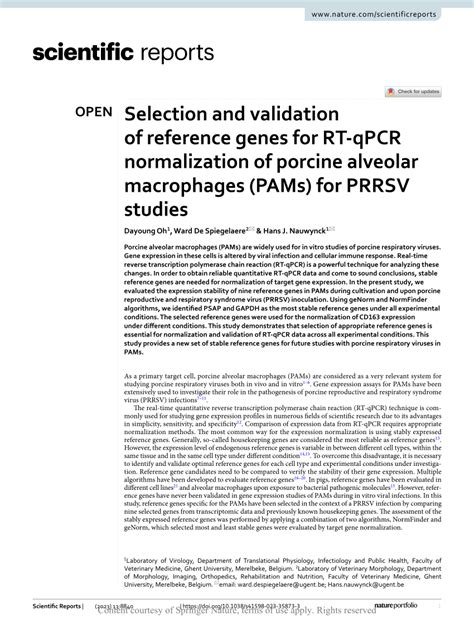 Pdf Selection And Validation Of Reference Genes For Rt Qpcr Normalization Of Porcine Alveolar