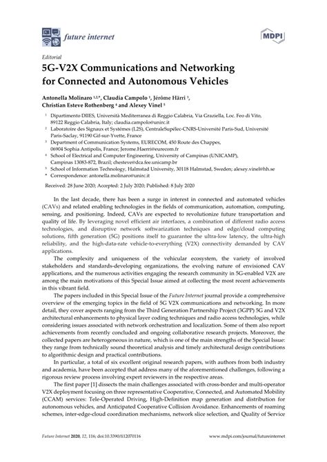 Pdf 5g V2x Communications And Networking For Connected And Autonomous Vehicles