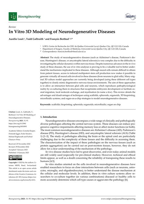 PDF In Vitro D Modeling Of Neurodegenerative Diseases