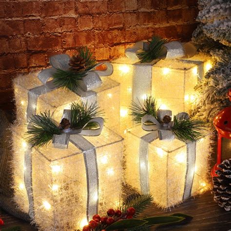 Fovths Set Of 4 Christmas Lighted T Boxes White