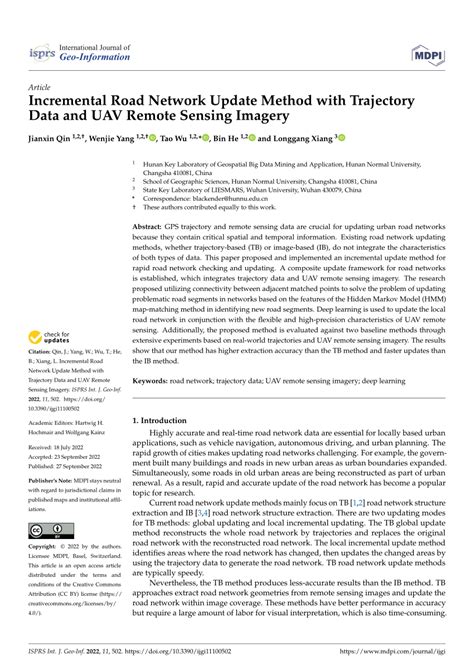 Pdf Incremental Road Network Update Method With Trajectory Data And Uav Remote Sensing Imagery