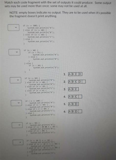 Solved Simple Java Match The Followings Match Each Code