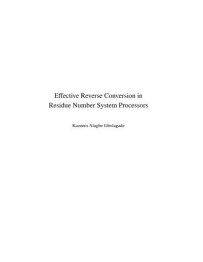 Effective Reverse Conversion In Residue Number Publication