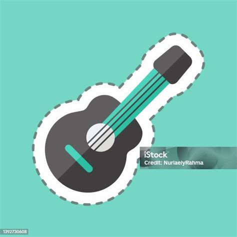 스티커 라인 컷 기타 와일드 웨스트 기호에 적합합니다 편집 가능한 간단한 디자인 디자인 템플릿 벡터 간단한 기호 그림 Classical Concert에 대한 스톡 벡터 아트