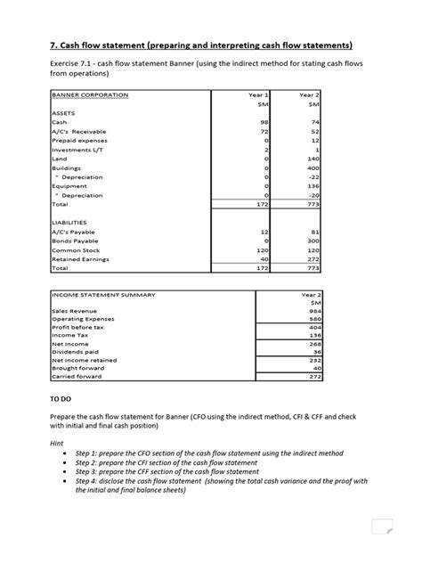 7 1 exercises commenting the cash flow statement 1 pdf