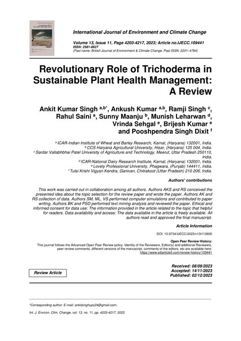 Pdf Revolutionary Role Of Trichoderma In Sustainable Plant Health Management A Review