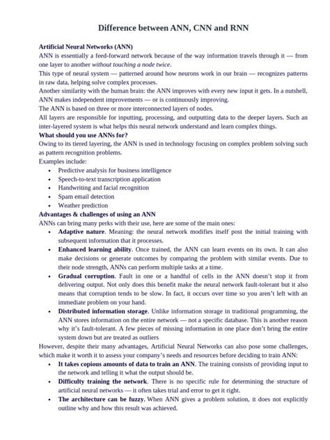 Difference Between Ann Cnn And Rnn Pdf Computing Cognition