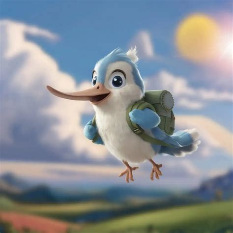 Blue And White Bird Flying With Backpack Ai Image Generator