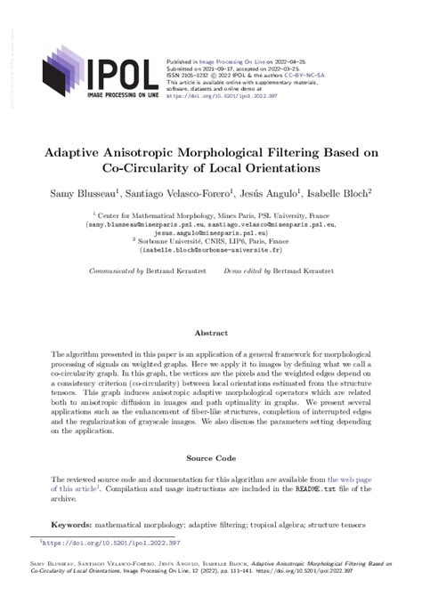 Pdf Adaptive Anisotropic Morphological Filtering Based On Co