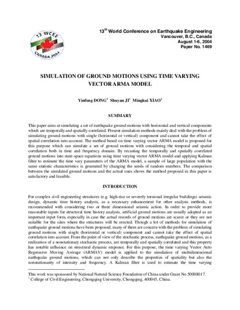 Pdf Simulation Of Ground Motions Using Time Varying Vector Arma Model