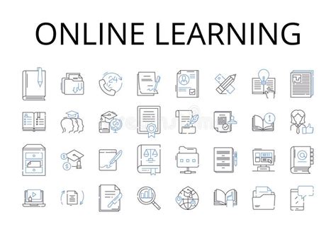 Online Learning Line Icons Collection E Learning Web Based