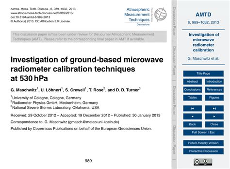 Pdf Investigation Of Ground Based Microwave Radiometer Calibration Techniques At 530 Hpa