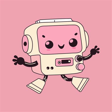 Robot Cute Artificial Robotic Character Hand Drawn Vector Illustration Futuristic Retro
